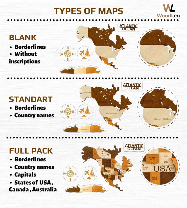 3D WOODEN WORLD MAP "VENGE COLOR" – WoodLeo