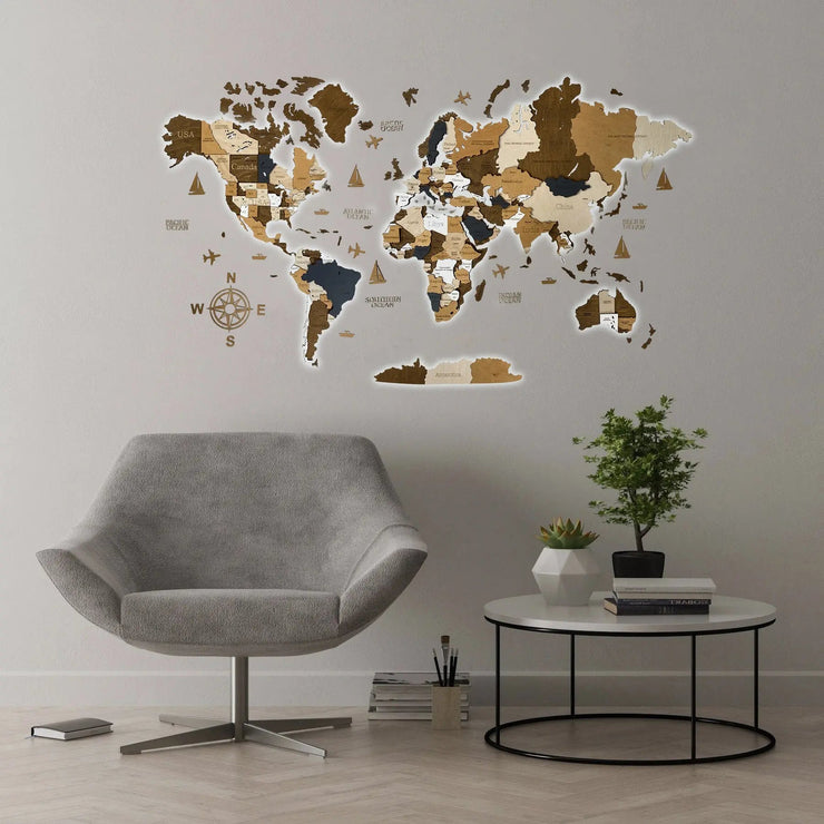 3D WOODEN WORLD MAP «COFFEE» – WoodLeo